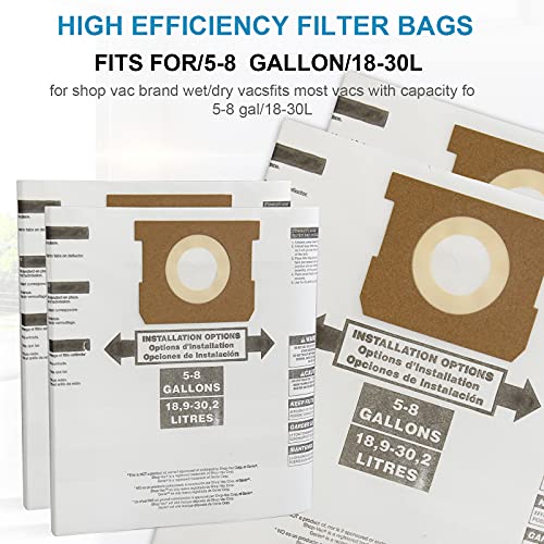 12 Pack Type E & Type H Replacement 90661 90671 CMXZVBE38767 Vacuum Dust Bags Compatible with Shop Vac CRAFTSMAN 5-8 Gallon Wet Dry Vacuum