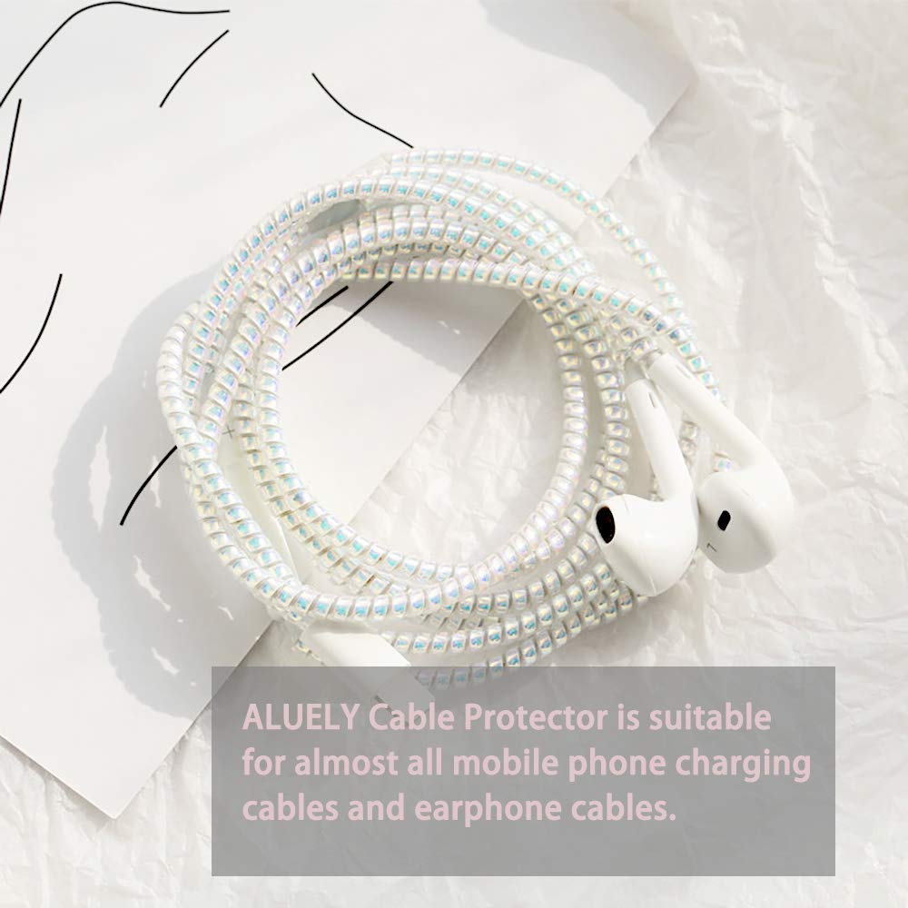 Cable Protector Animal Proof Wire Repair, Cord Protector for Pets Headphone Saver Spiral Cable Wrap Strain Relief, Cord Sleeve for Phone Cable USB Date Cable, 60 inches, 2 pcs, Silver-Red-Blue