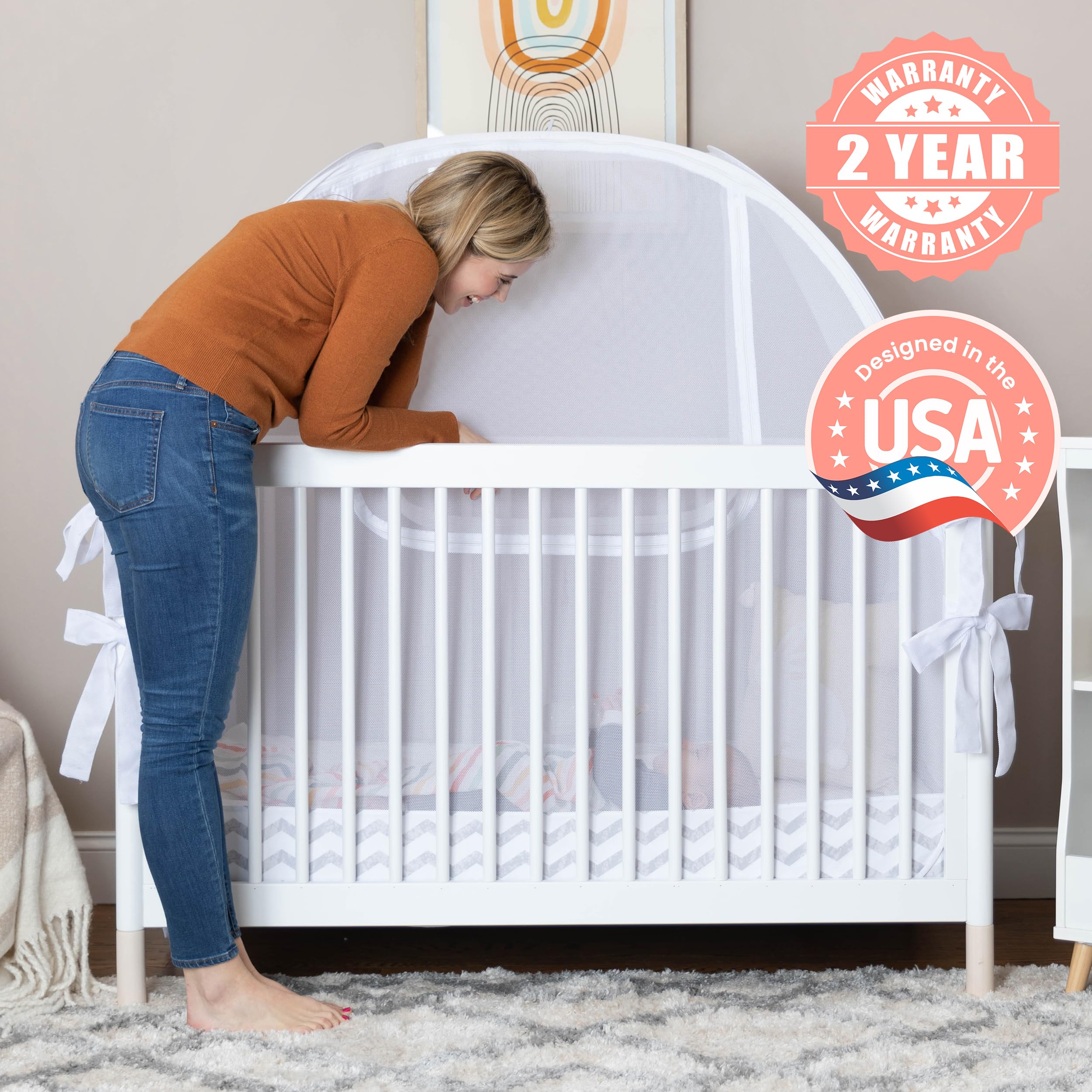 Crib Tent by Pro Baby Safety - Crib Topper Net with Viewing Window – See Through Soft Silky Mesh - Zippered Safety Top for Mosquito Bites and Falling Protection for Infant