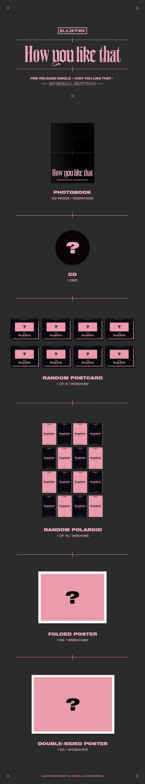 BlackPink 'How You Like That' Special Edition CD+1p Folded Poster On Pack+132p PhotoBook+1p Post+1p Polaroid+Message PhotoCard SET+Tracking Kpop Sealed