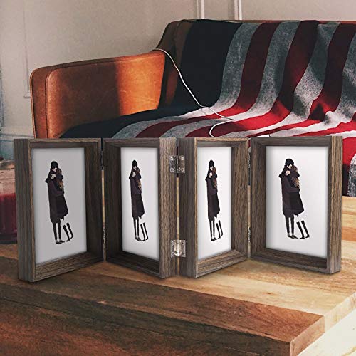5x7 Hinged Picture Frames Beveled Wood Brown with Real Glass 4 Vertical Opening Family Lover Gift