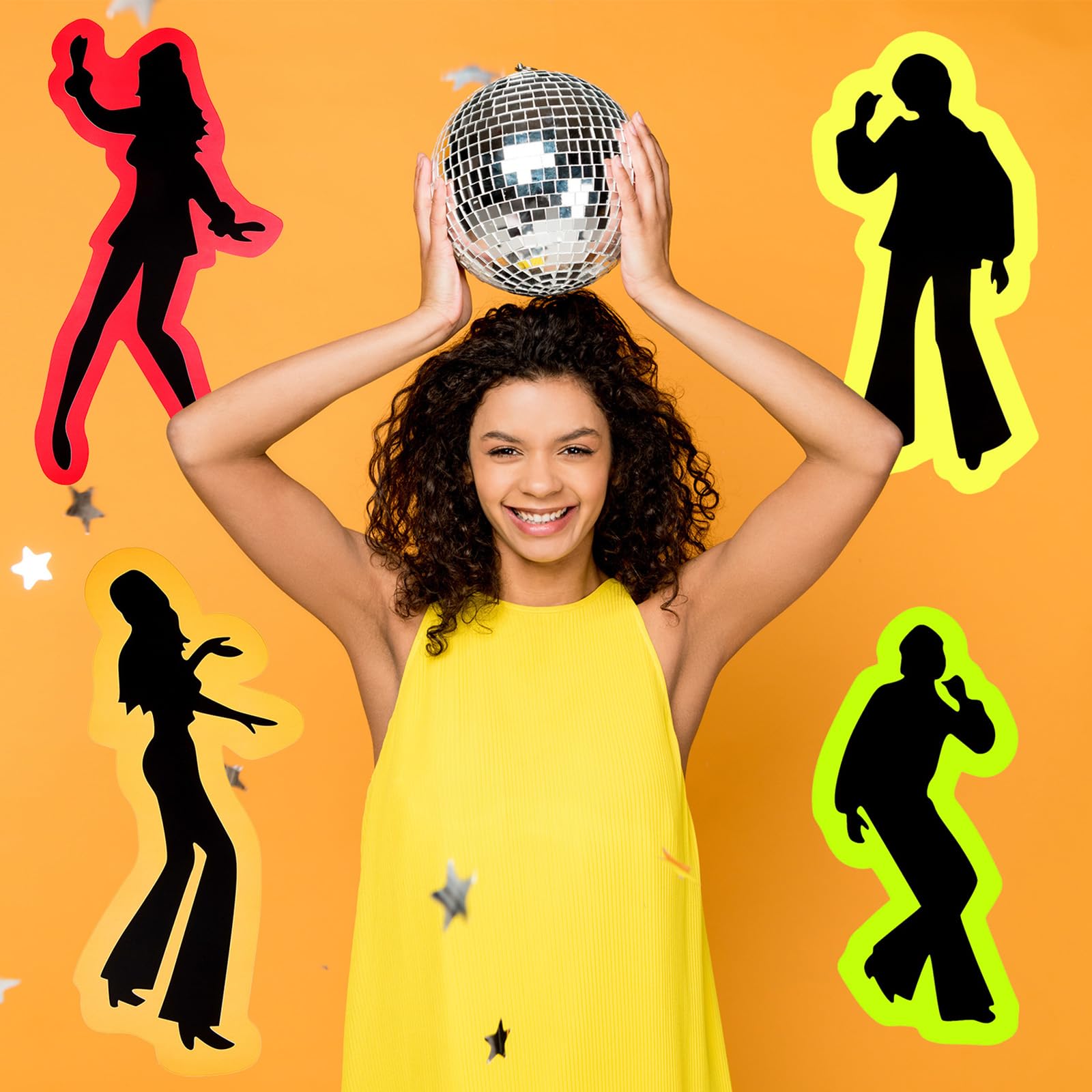 12 Pieces Retro 70s Silhouettes Dance Silhouettes Cutouts Disco Silhouette 80's Vintage Party Supplies Wall Stickers for 70s 80s Theme Party