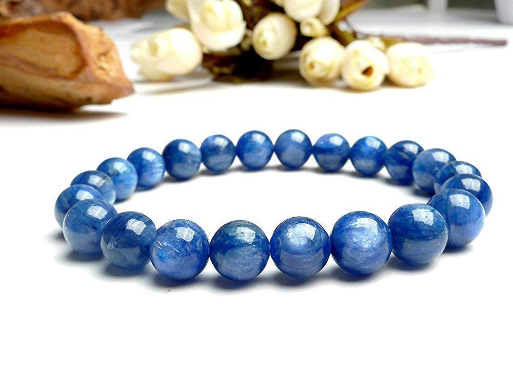100% Natural Kyanite Gemstone Crystal Stretch Blue Round Bead Bracelet AAAA 8mm