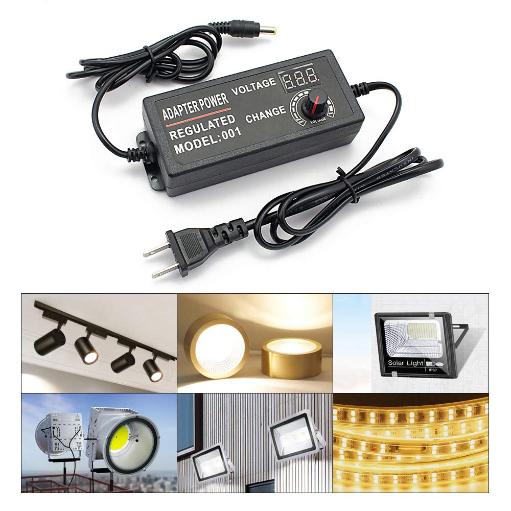 3-24V 2A Adjustable Power Adapter, Yetaida 48W Universal Switching Variable Power Supply 100-240V AC to DC 5V 6V 9V 12V 15V 18V 19V 20V for LCD Monitors, LCD TVs, LED Strip Lights, Routers