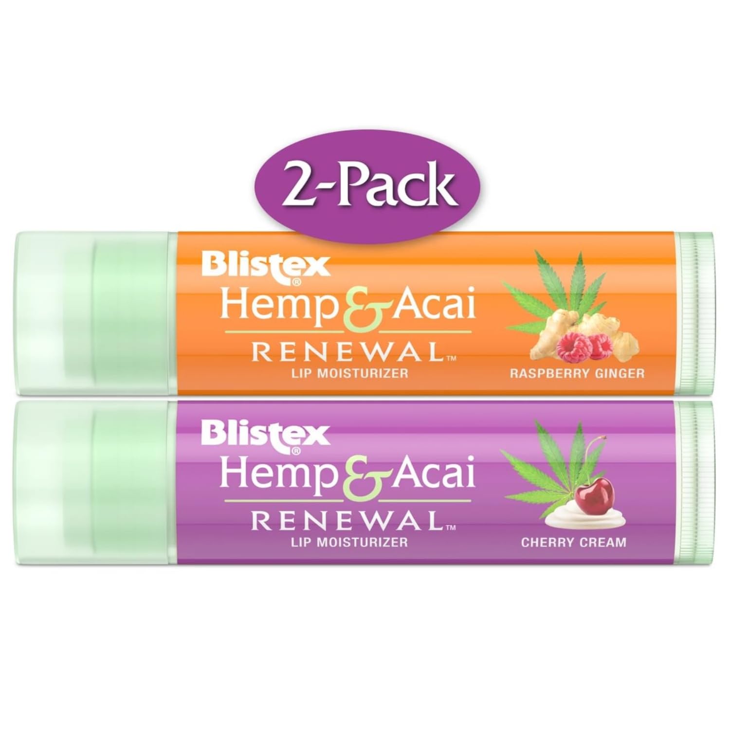Blistex Hemp & Acai Renewal Lip Balm, 0.30 Ounce, 2 Count – Raspberry Ginger & Cherry Cream, Moisturizing Lip Balm, Super Fruit Benefits, Nourishes & Conditions Lips
