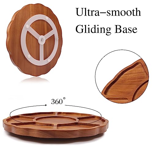 13β Lazy Susan Acacia Wood Serving Tray 7-Compartment Multipurpose Round Tray for Serving Food,Round Platters for Organization,Pantry,Kitchen