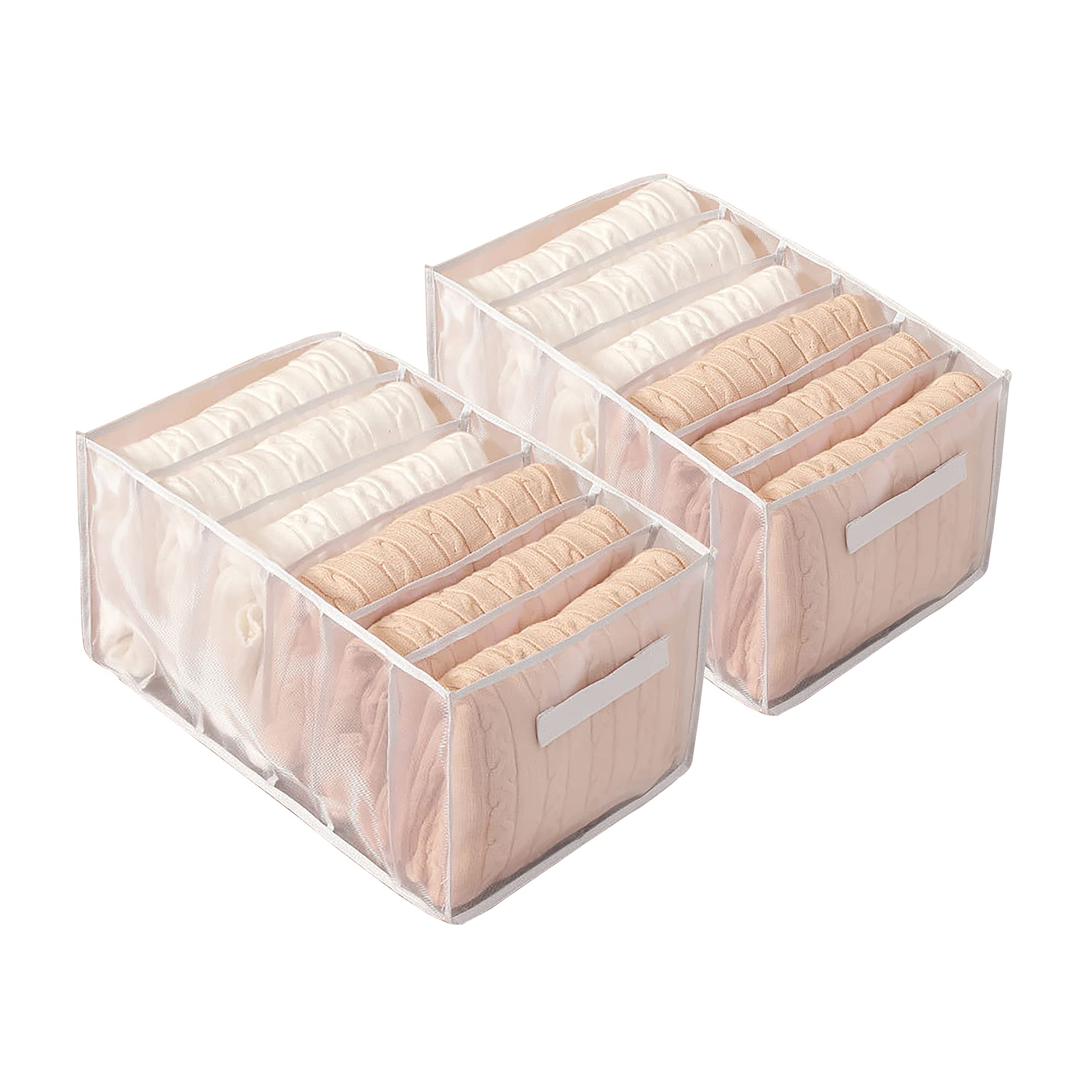 2PCS Extra-large Clothes Drawer Organizers, Foldable Wardrobe Clothes Organizer, 6 Grids Clothes Storage Box for Sweater, Coat -White