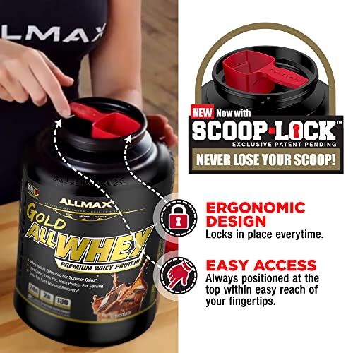 ALLMAX Nutrition - Gold ALLWHEY Protein Powder, Whey Protein Blend for Strength and Muscle Gains, Post Workout Recovery, Gluten Free, 24 Grams of Protein, Chocolate, 5 Pound