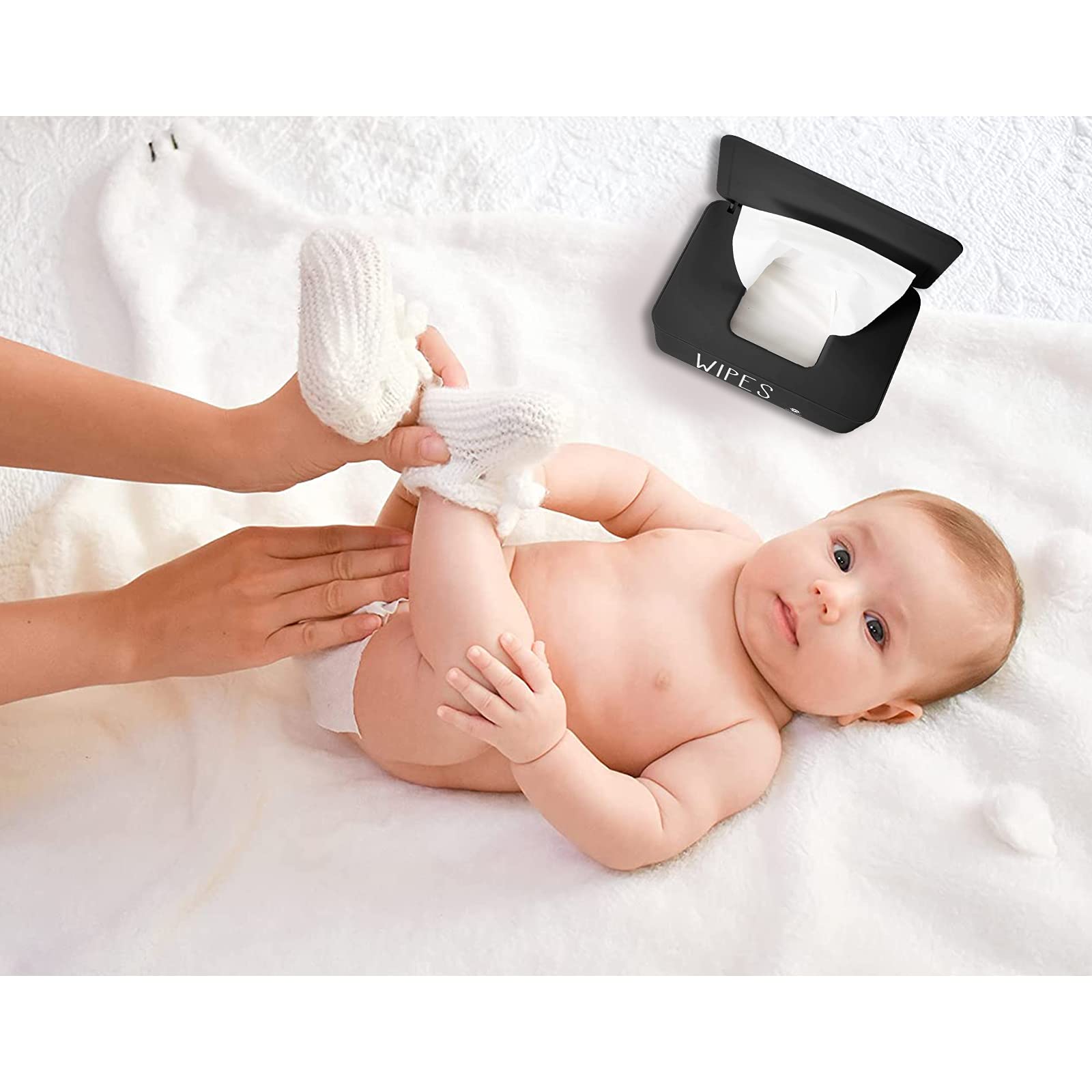 Moorfowl Baby Wipe Dispenser for Bathroom, Upgarde Design(8.2L x 4.9W x 3.9H inches), Minimalist Wipes Holder Container Flushable (Black-New)