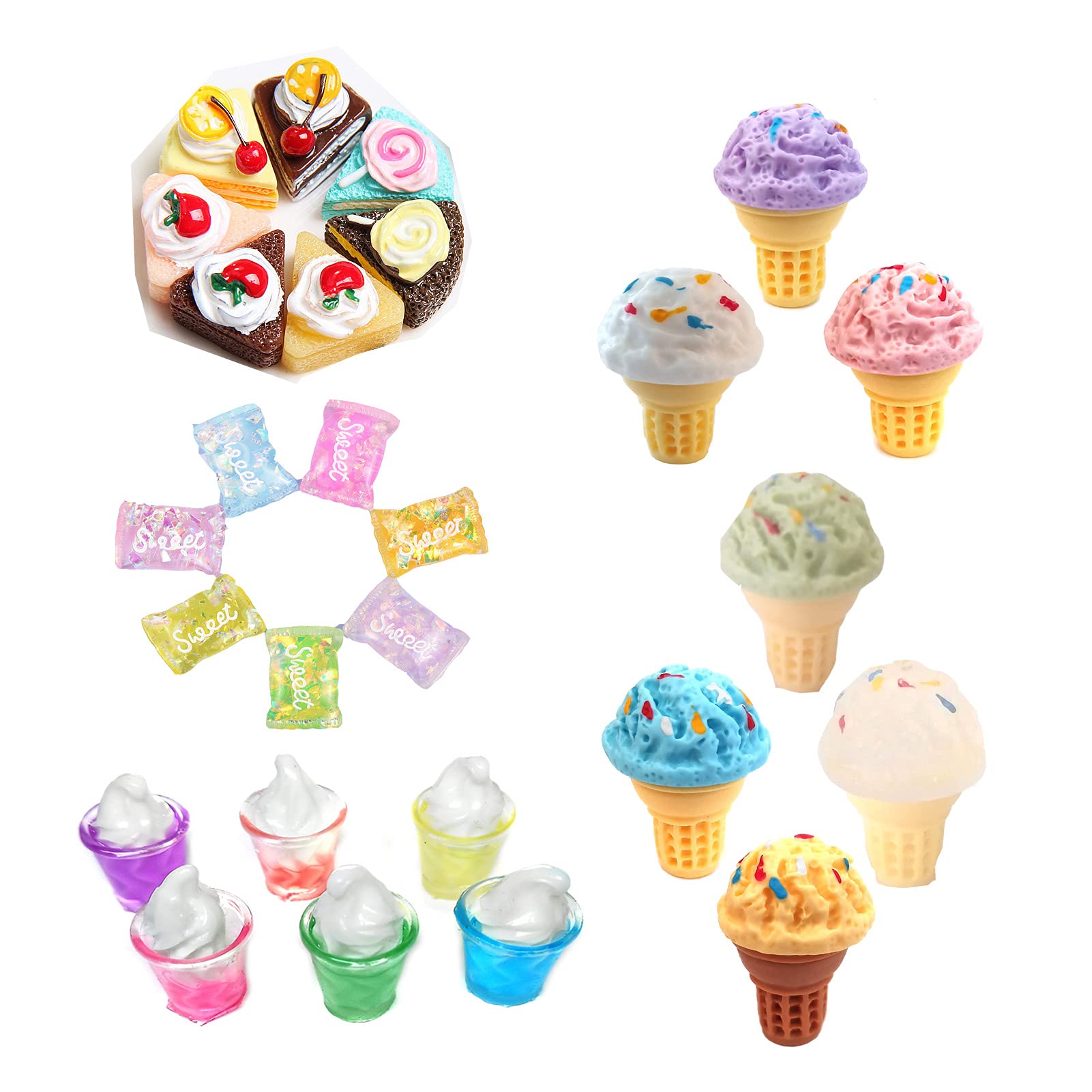 27Pcs Dollhouse Kitchen Decoration Set, 1:12 Miniature Ice Cream Candy Dessert Food Drink Craft Sets DIY Micro Landscape Accessories for Kids Gift