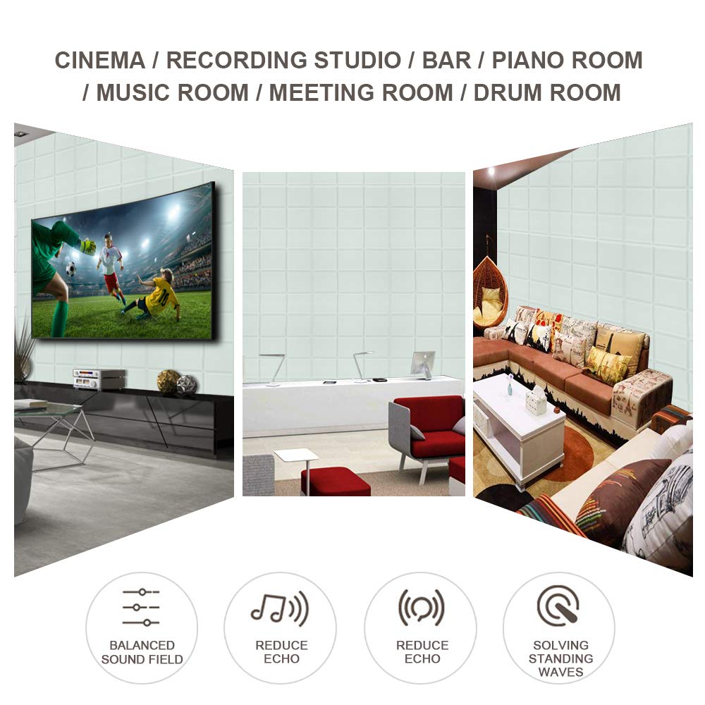 12 Pack Acoustic Panels Sound Proof Padding, 12"X12"X0.4" Beveled Edge Acoustic Absorption Panel for Acoustic Treatment and Wall Decoration, Mushroom Design (White)