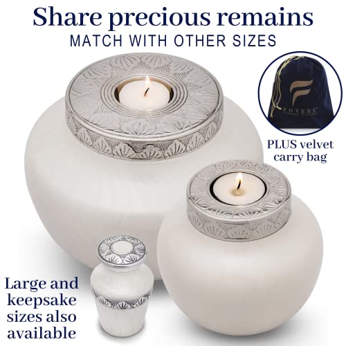 FOVERE β Small Decorative Urns for Human Ashes β White Ashes Keepsake Urn with Candle Holder β 100% Handmade Decorative Cremation Urns for Males and Females. Pet Urn for Dogs Ashes and Cats