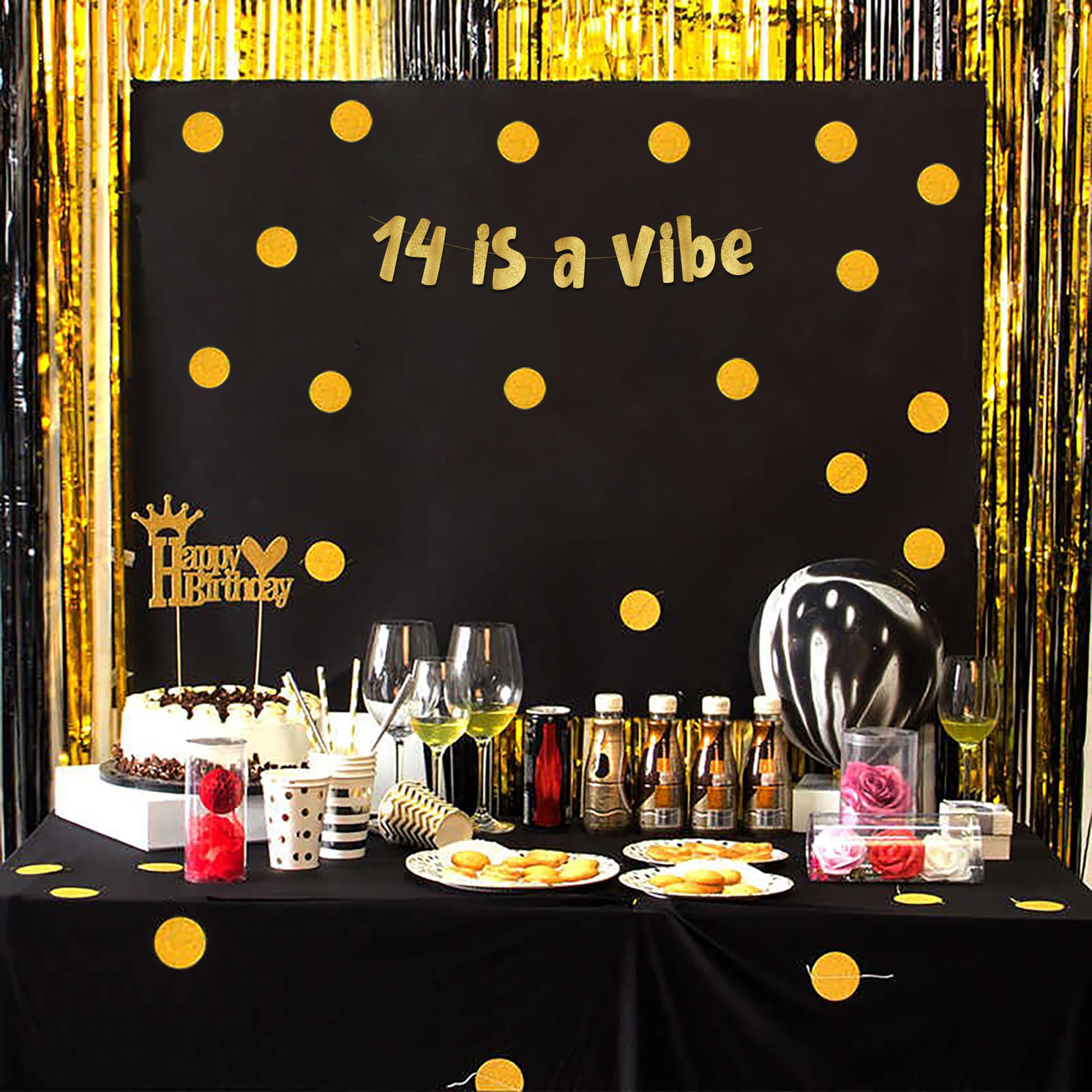 14 is a Vibe Gold Glitter Banner - 14th Birthday Party Supplies, Ideas, Gifts and Decorations
