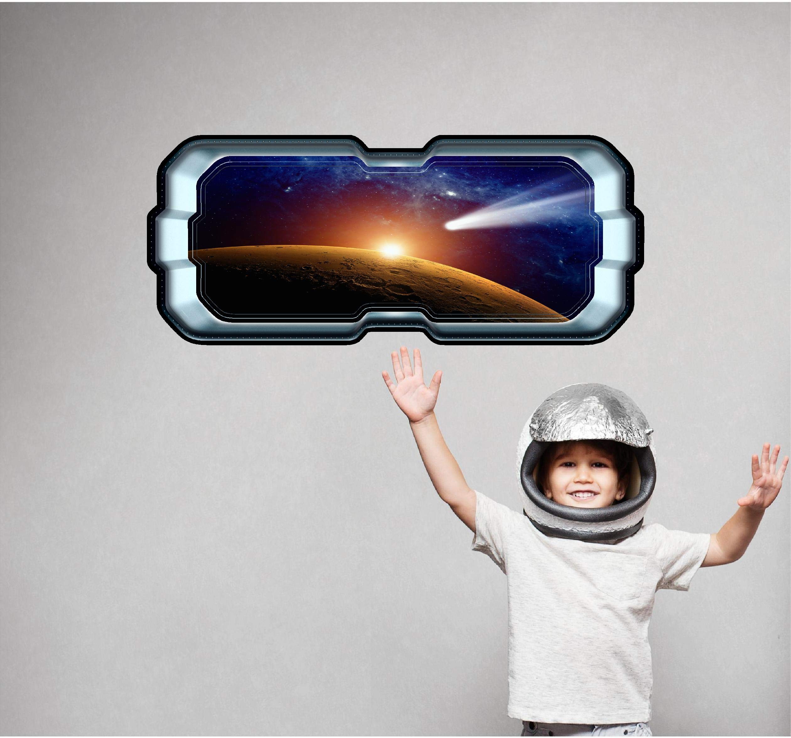 24" SpaceScape Orbiting Mars 3D Space Ship Window Wall Decal Sticker Planets Astronomy Peel and Stick Vinyl for Childrens Kids Bedroom Decor - 10" Tall x 24" Wide