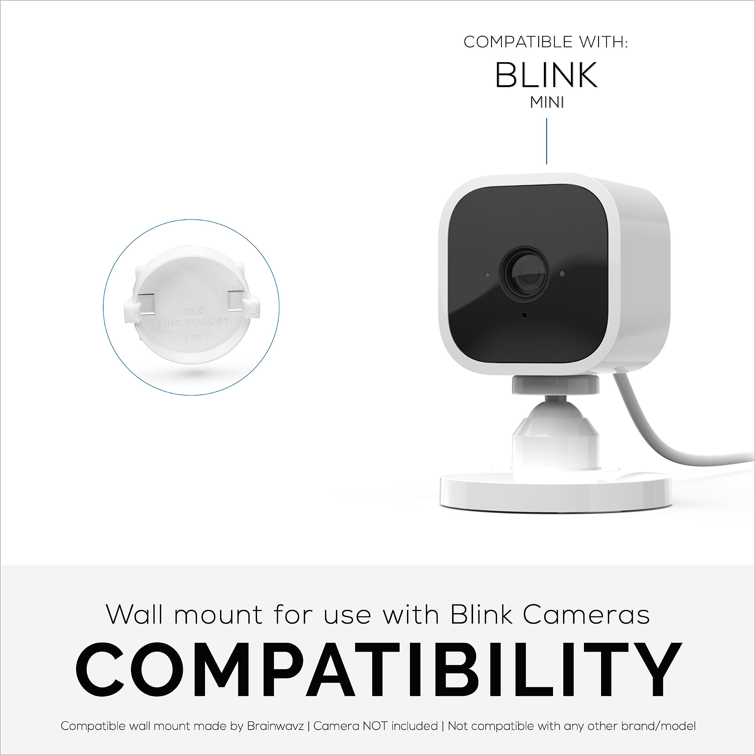 BRAINWAVZ [EOL] Wall Mount Holder for Blink Mini Camera, No Screws, Stick On with Strong 3M VHB Tape, Fast, No Screws, No Mess Install (2 Pack, White), Blink Bracket Stand [EOL]