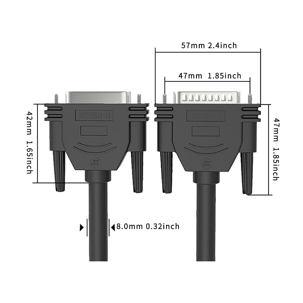 JUXINICE DB25 Male to Female Extension Cable 10FT, 26awg Tinned Copper Wires,Double-Shielded with Foil &Metal Braid, D-SUB 25 PIN RS232 Serial Cable in Black