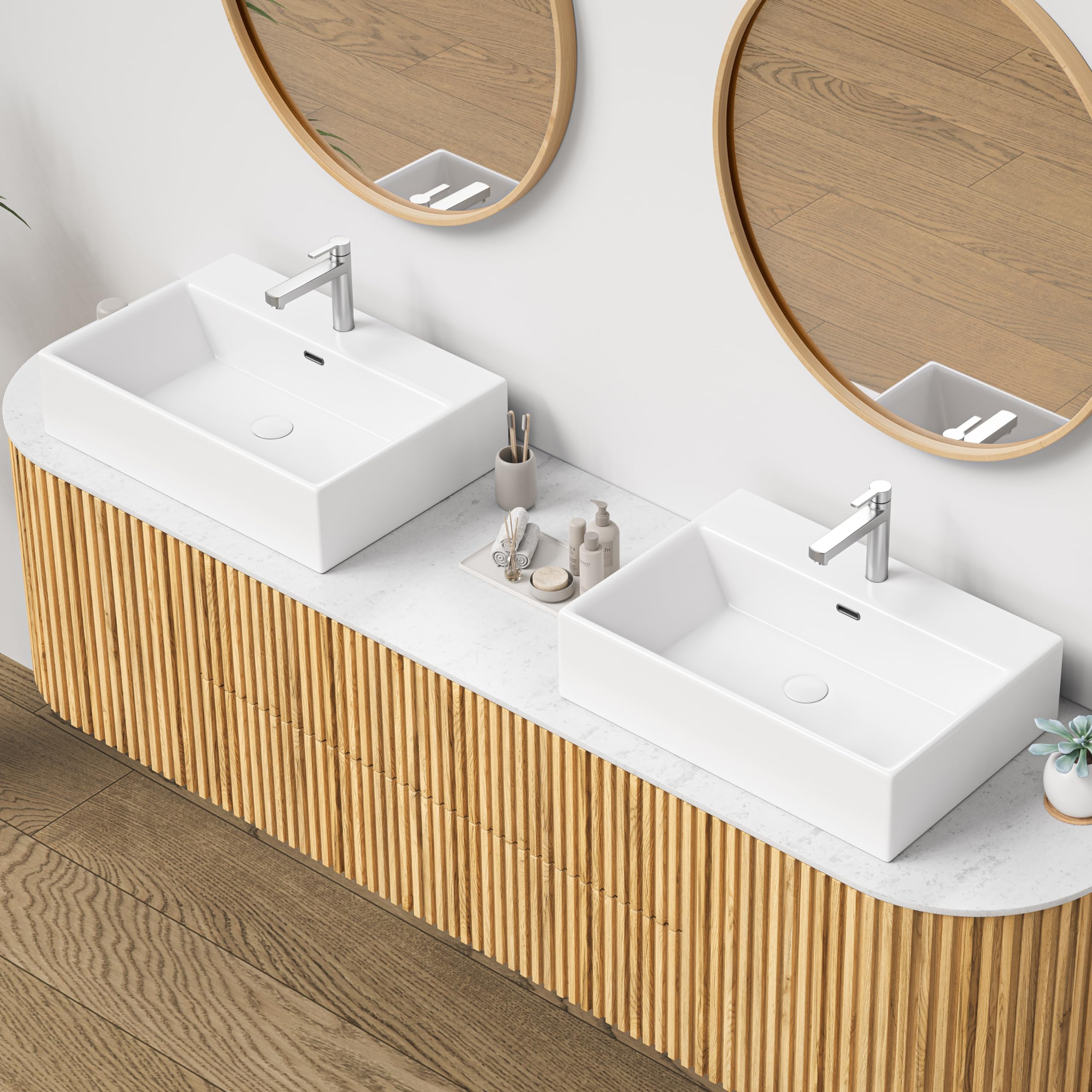 24" x 16" Bathroom Sink Vessel Rectangle, Eridanus Hang Wall Mount Sinks Countertop Vanity Floating Trough Washbasin, Ceramic Porcelain Modern White Art Basin Bowl with Overflow