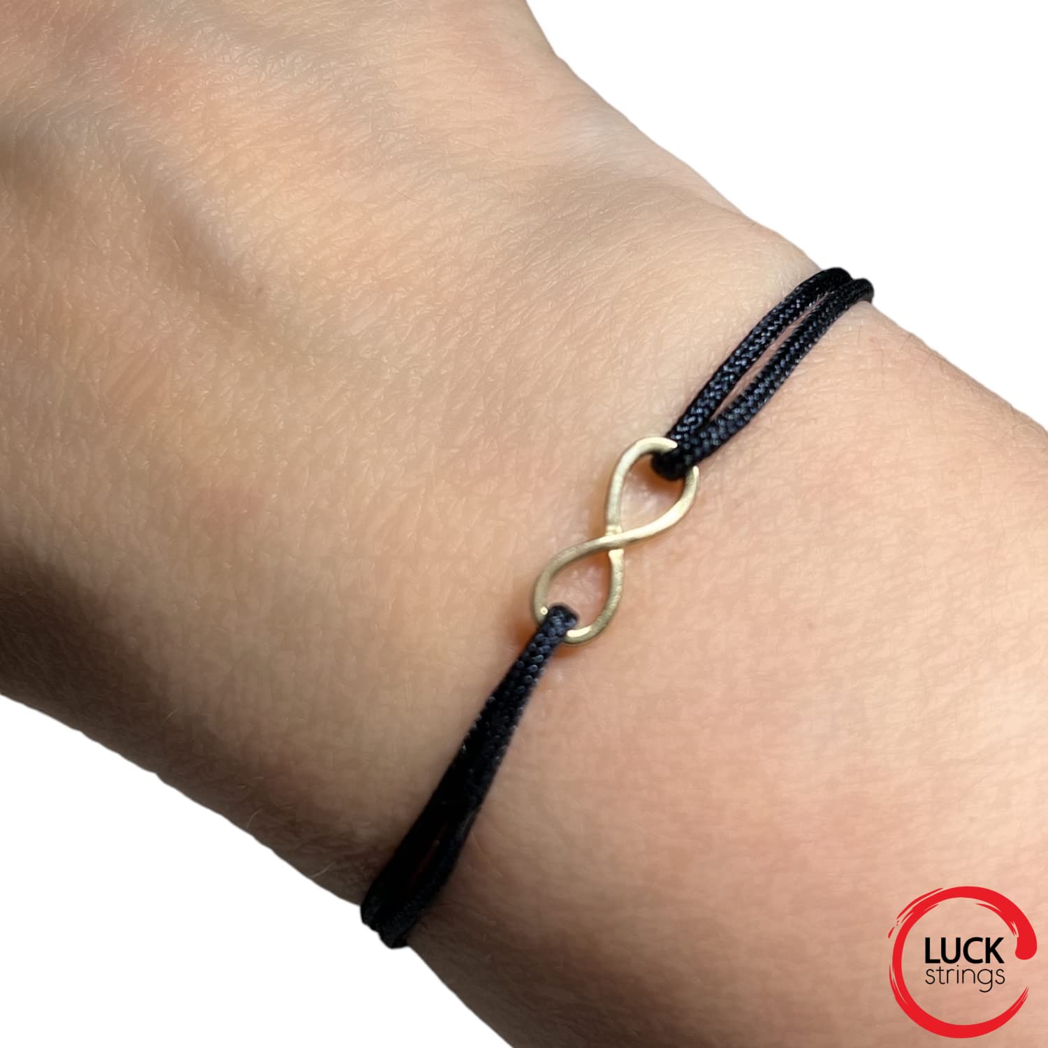 14k Solid Gold Infinity Cord Bracelet String Charm Adjustable Jewelry Unisex Rope Thread Bracelets for Women Men (Black)
