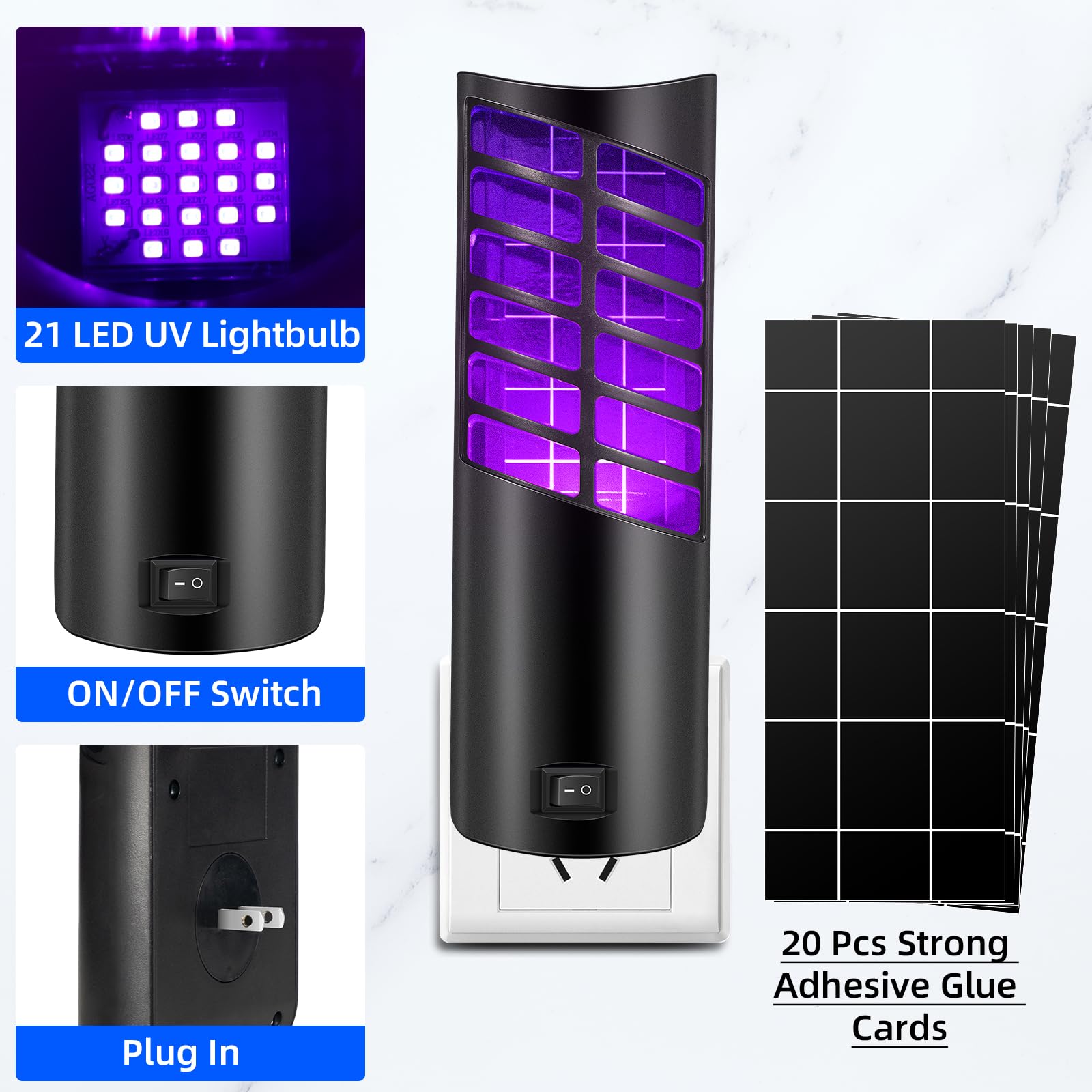 2 Pack Large Flying Insect Trap Plug In,Mosquito Gnat Flea Insect Traps Catcher Killer with Night Light & 20 Sticky Trap Boards, Fruit Fly Traps for Indoor Bug Catcher Fly Traps Indoor for Home Office