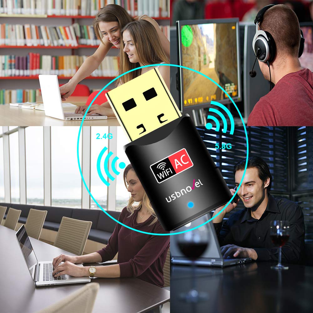 AC600Mbps Dual Band Wireless Network Adapter, 5G/2.4G WiFi Adapter for Desktop PC Laptop Supports Windows11/10/8/8.1/7/Vista/XP, Mac OS 10.9-10.15