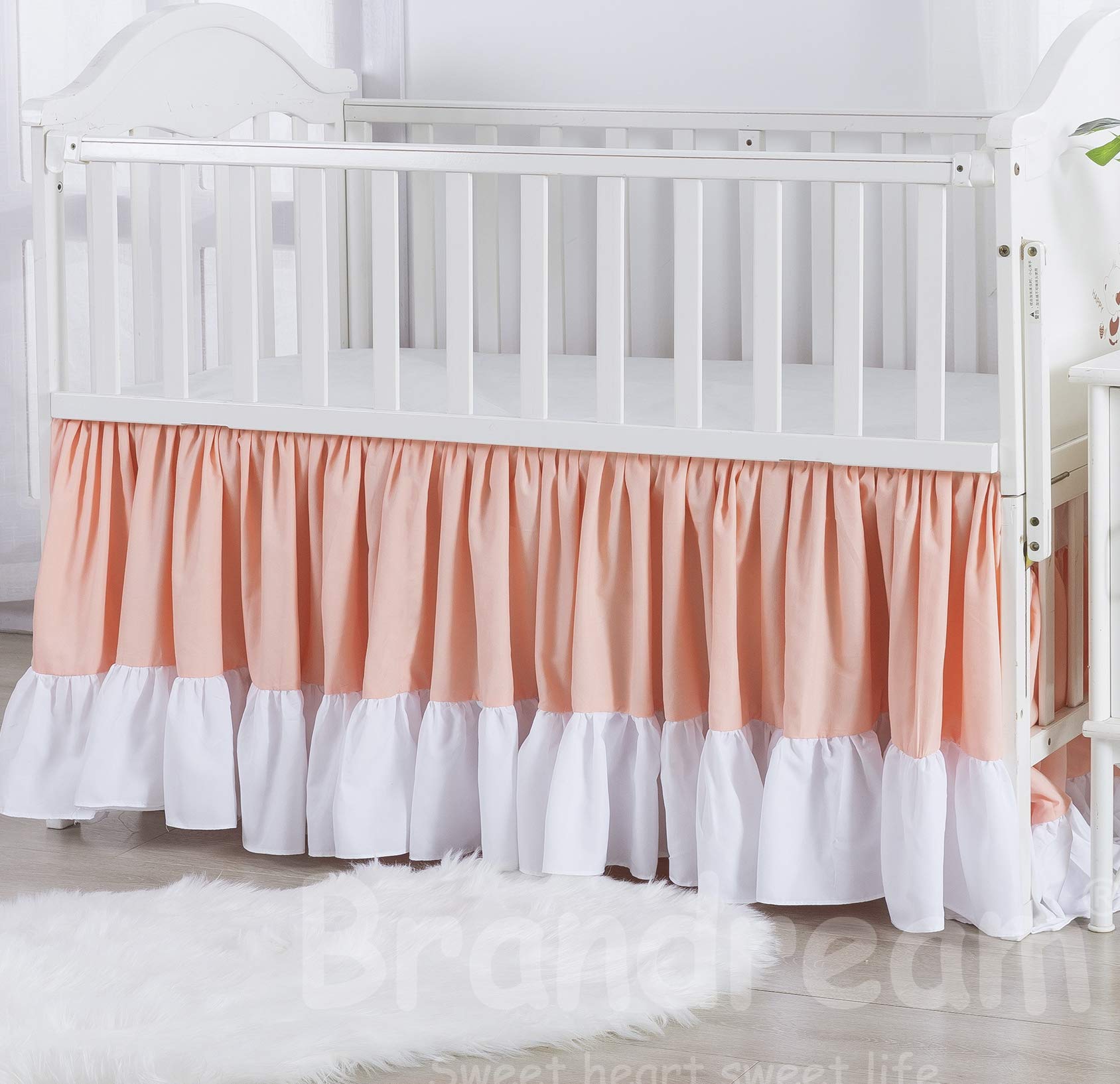 Brandream Girls Crib Bedding Pink Nursery Bedding Princess Pintuck 3 Piece Baby Comforter Set, Jade Pink