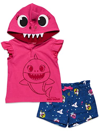 Pinkfong Baby Shark Toddler Girls French Terry Short Sleeve Hoodie & Shorts Set 3T