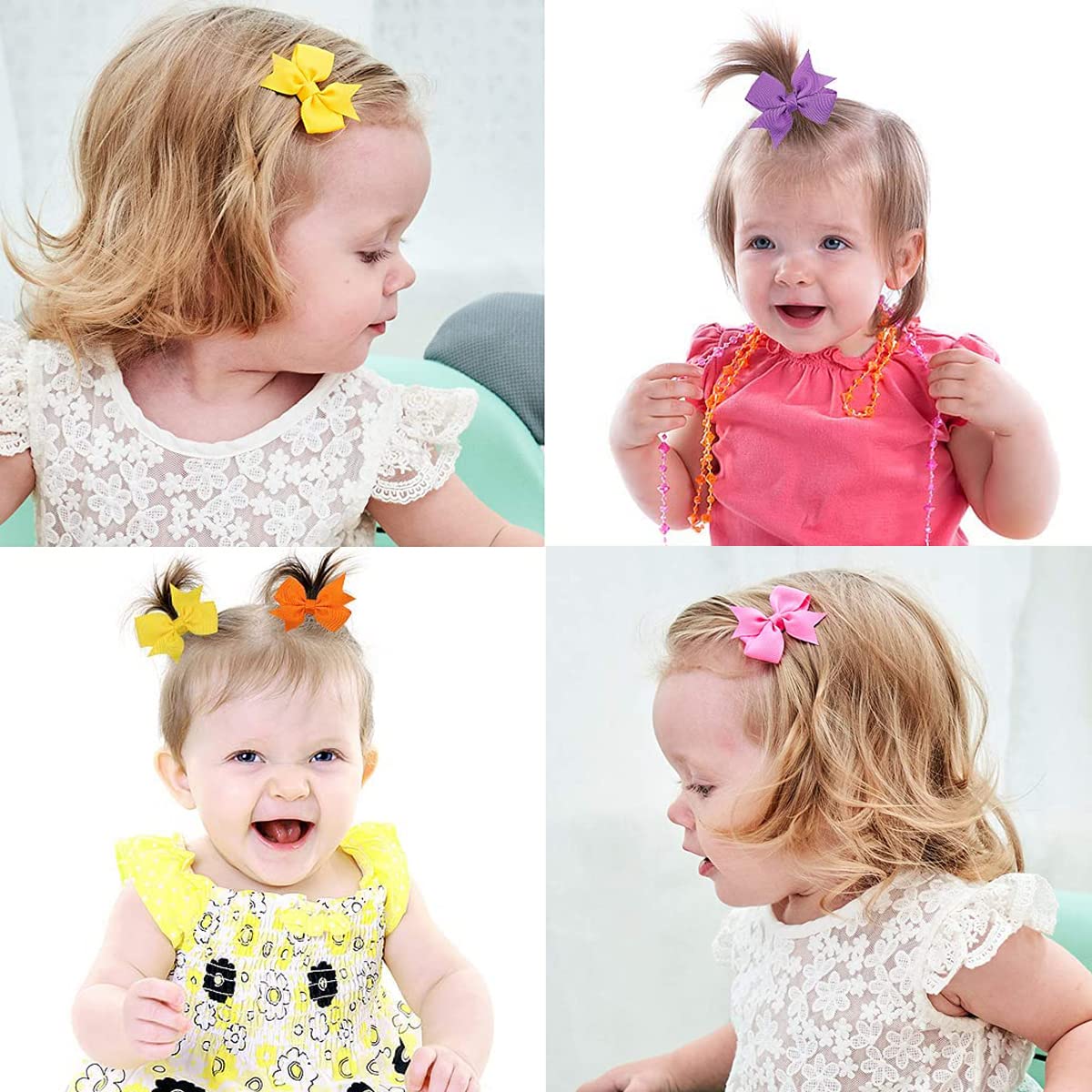 ALinmo 2" Baby Hair Clips Fully Lined Bows Tiny Alligator Clips for Infants and Toddlers in Pairs