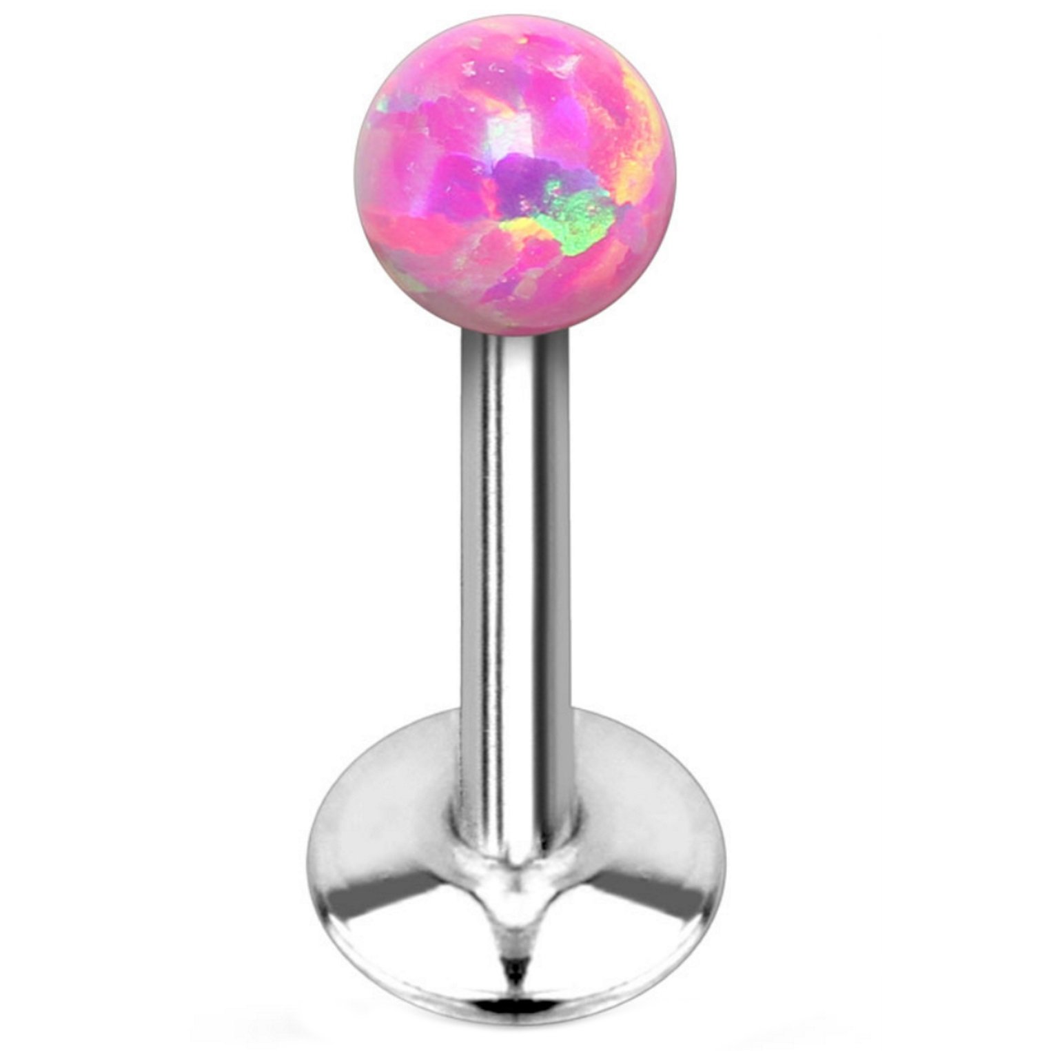 16 Gauge Pink Synthetic Opal Ball Steel Labret Monroe Piercing Stud Internally Threaded (16G 5/16")
