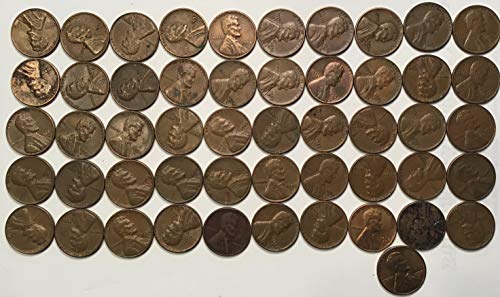 1958 D Lincoln Wheat Cent Penny Roll 50 Coins Penny Seller Extremely Fine