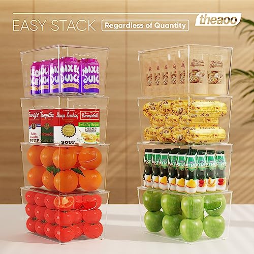 6 Pack Clear Storage Bins with Lids Stackable, Large Plastic Storage Bins with Handle for Pantry Organization and Storage, Perfect Containers for Freezer Organizer, Kitchen, Cabinets, Bathroom