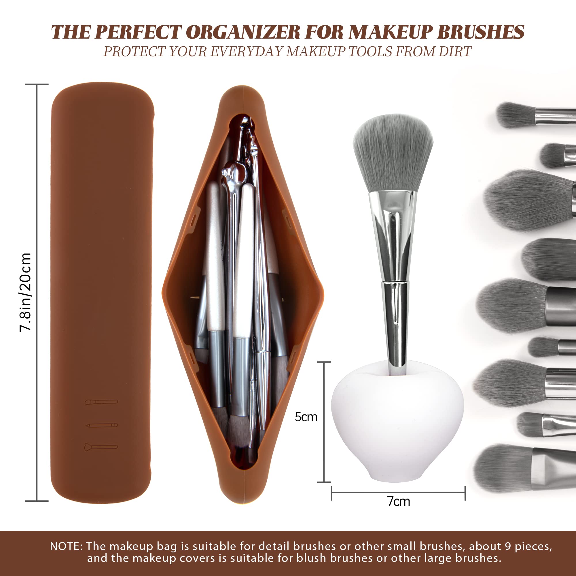 2 Pack Makeup Brush Holder Kit - Brush Bubble Silicone Makeup Brush Covers & Bag, Cosmetic Bag Travel Portable Brush Organizer Waterproof Dustproof Easy to Clean Makeup Tools Protector (Black)