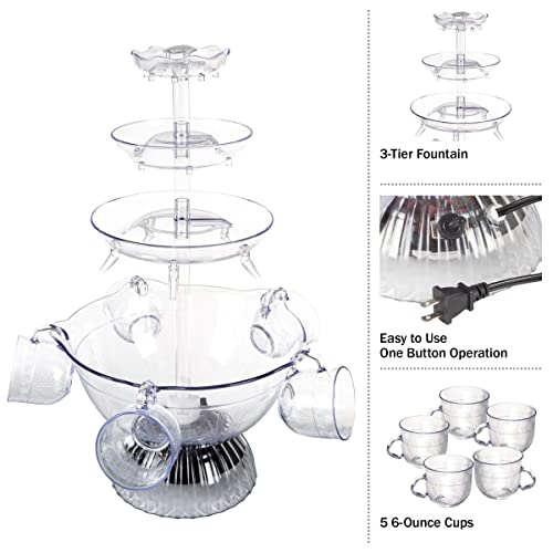 3-Tier Party Drink Dispenser β 1.5-Gallon Punch Fountain with LED Light Base and 5 Cups β Juice, Soda, or Mimosa Tower by Great Northern Party, Red