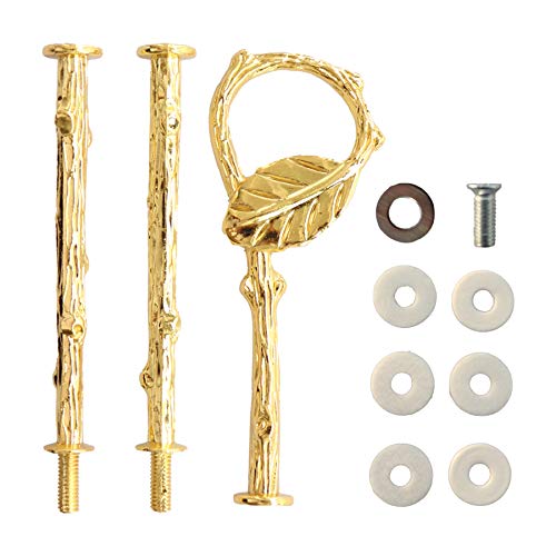 Happy Will 3 Tier 14" Heavy Metal Cake Stand Holder Fruit Plate Stand Fitting Hardware Rod with Stylus (Golden_Leaves)