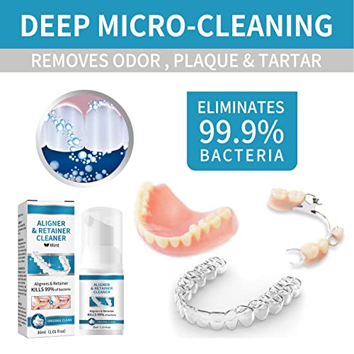 30ml Foam Cleaner for Aligner, Retainer, Denture, Night Guard, Mouth Guard, Mint Extract Retainer Night Guard Cleaner Denture Cleaner for Teeth Whitener