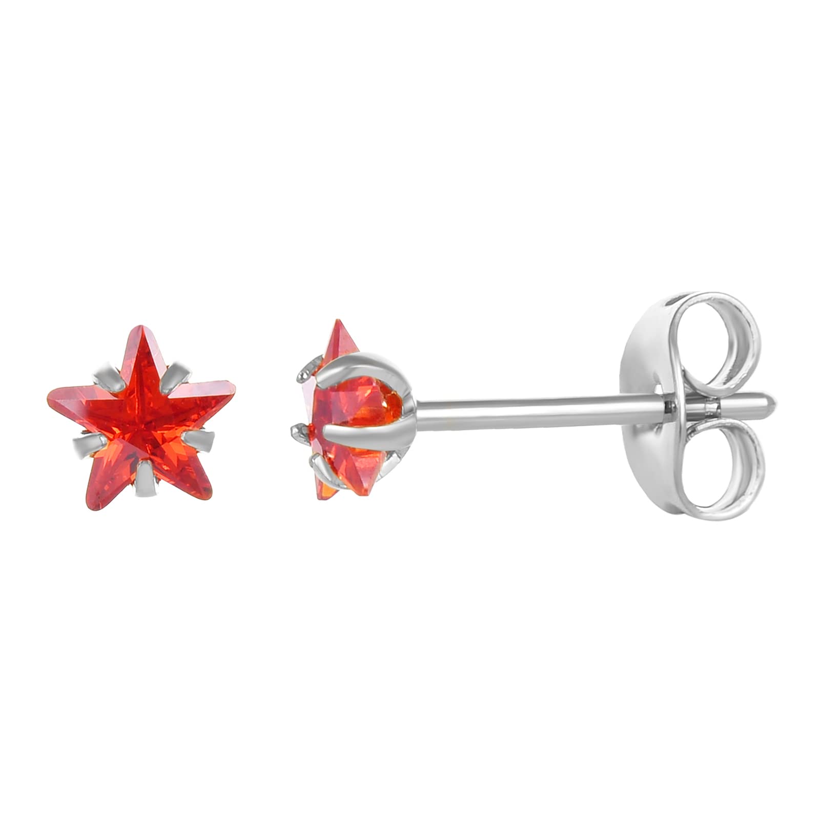 12 Pairs 18K Gold Plated Surgical Stainless Steel Stud Earrings, Star Heart Stud Earring for Women, Cubic Zirconia Birthstone Stud Earrings Set (Silver star 3mm)