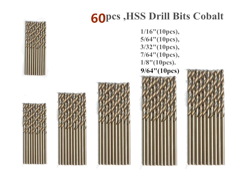 60PCS, (1/16"-9/64"), M35 Cobalt Drill Bits