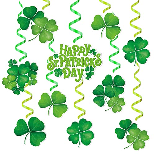 30PCS St Patricks Day Decorations Party Supplies Lucky Irish Green Shamrock Hanging Foil Swirl Decor for Home Ceiling Party Favors