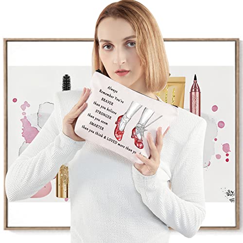 LEVLOPrincess Red Slippers Cosmetic Make up Bag You Are Braver Stronger Smarter Than You Think Gift Ruby Red Slippers Makeup Zipper Pouch Bag Wizard Movie Merch( Doro Bag)