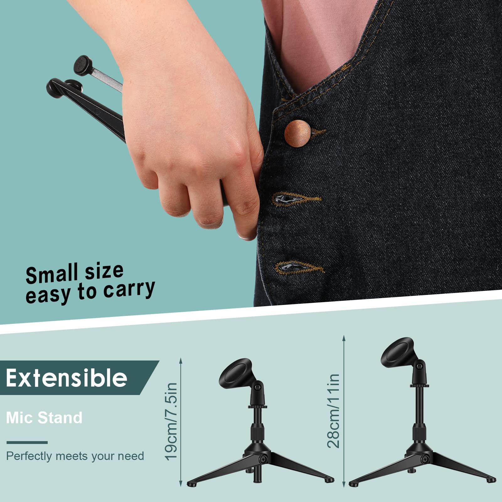 12 Pack Desktop Mic Stand Desktop Microphone Stand with Mic Clip Adjustable Table Mic Holder Portable Foldable Microphone Tripod and 5/8 Inch Male to 3/8 Inch Female Screw for Most Microphones