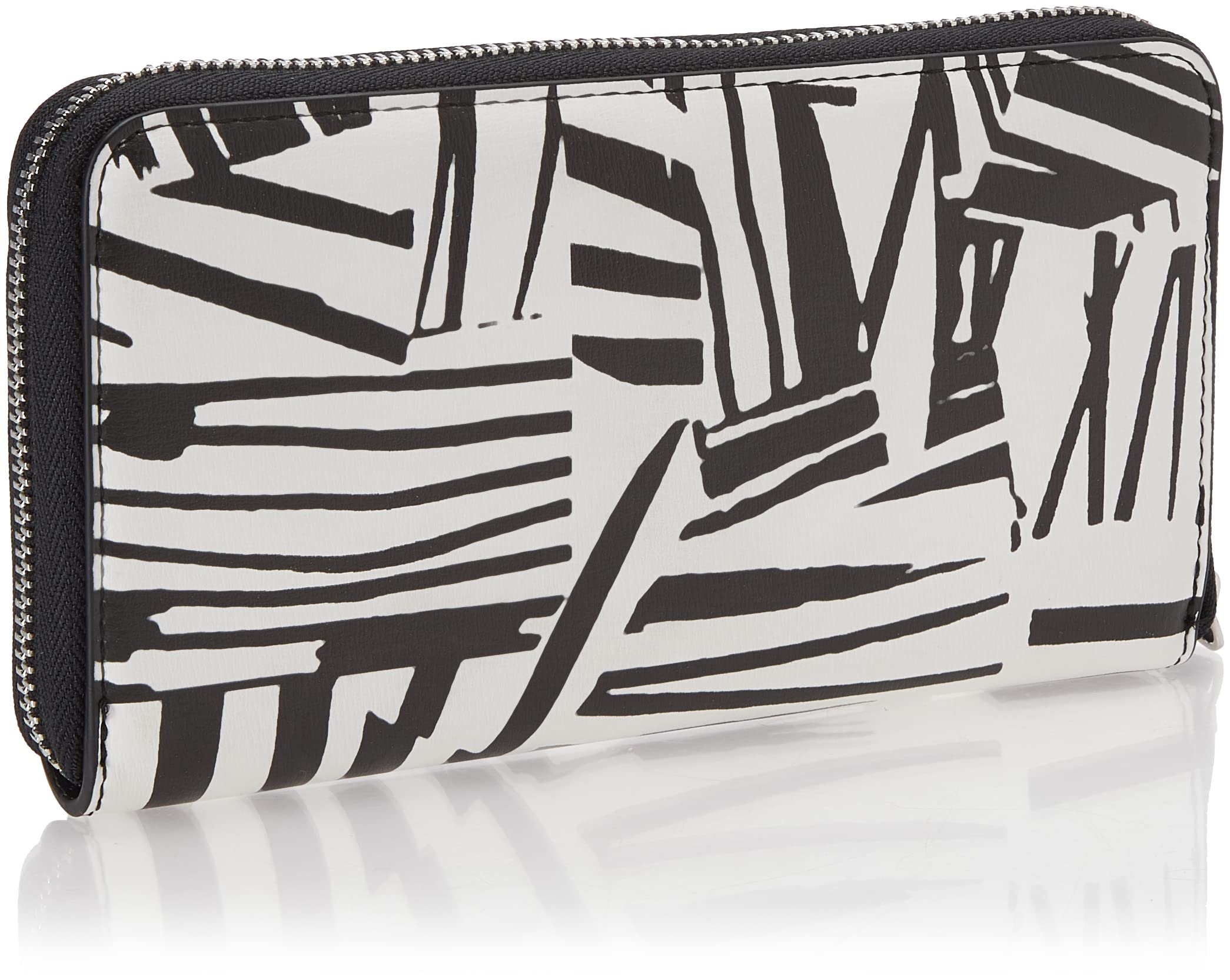 A|X Armani Exchange Women's Logo Zip Around Wallet Wristlet, White/Black, OS