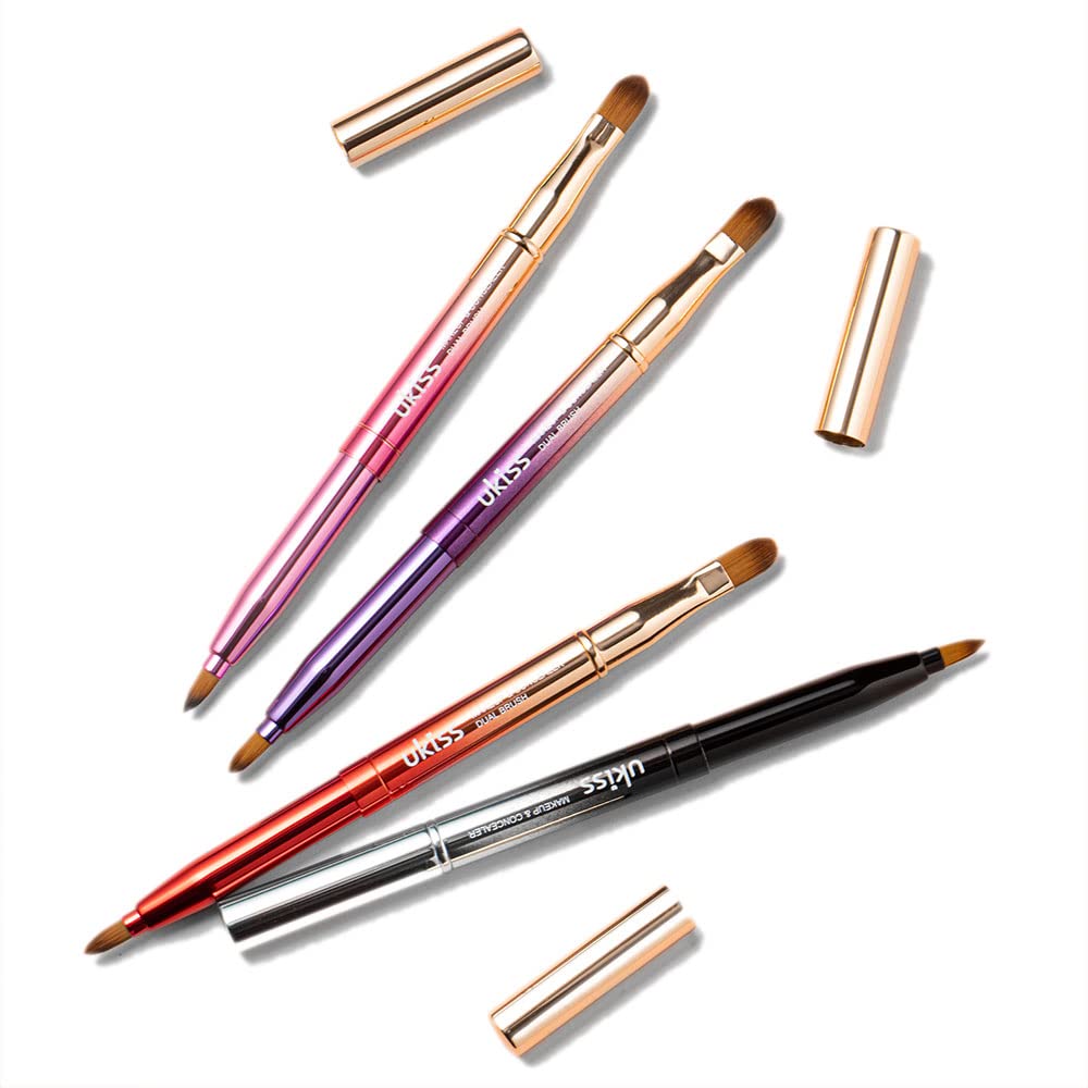 4 Pieces Gradient Retractable Lip Brush Lipstick Eyeshadow Foundation Makeup Brush, Lip Concealer Brush, Portable Dual End Travel Brush Tool with Cap for Lipstick Gloss Smear