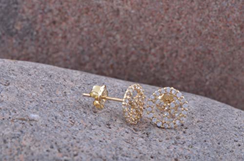 14K Solid Yellow Gold Womens Round Cubic Zirconia Cz Small Peace Sign Hipster Stud Earrings Perfect for Ladies - 0.27in