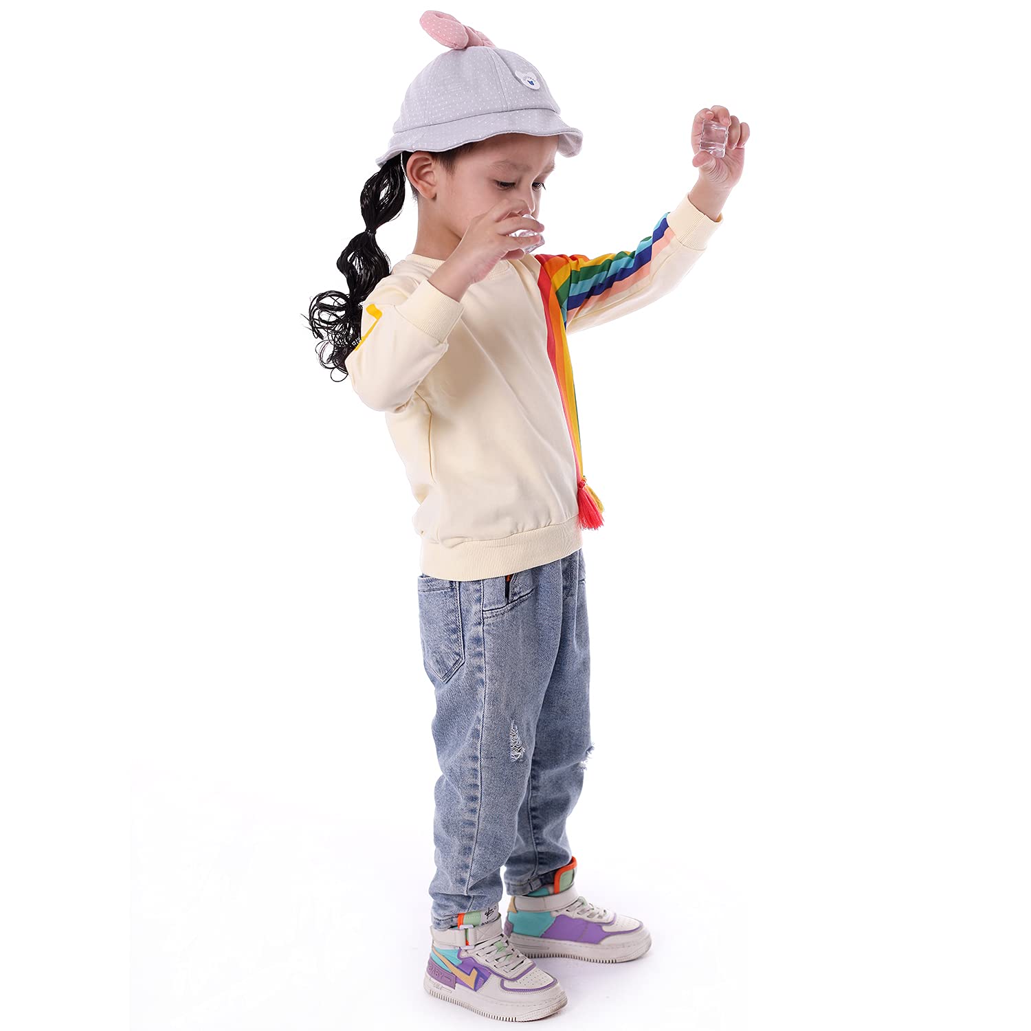 BINIDUCKLING Toddler Crew Neck Rainbow Sweatshirt Girls 3T