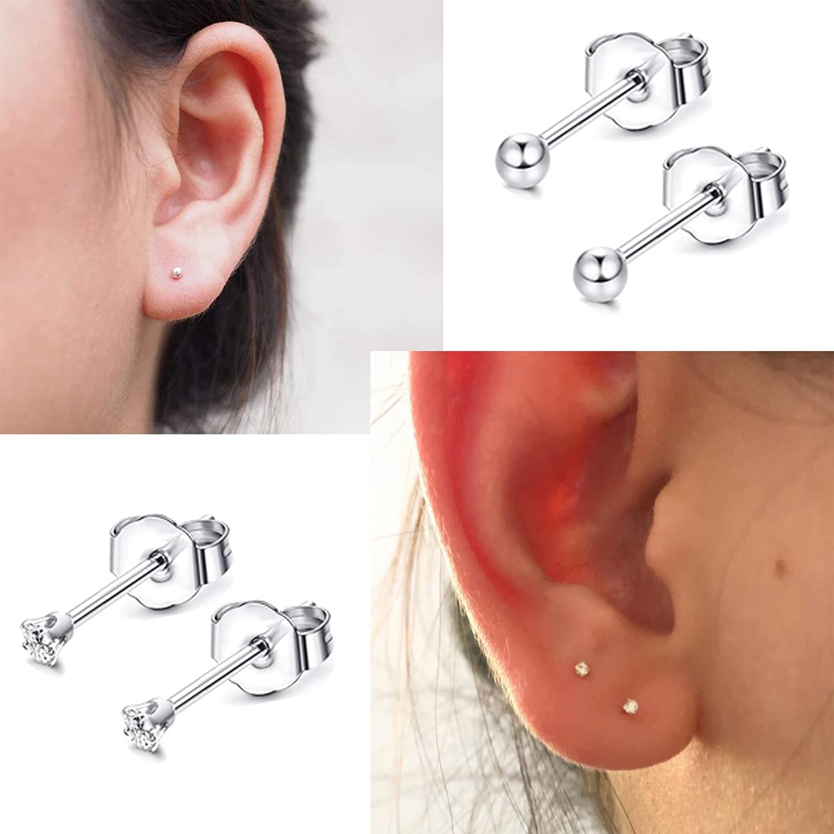 16 Pairs Black Earrings for Men Black Stud Earrings men's earrings Set Huggie Hoop Surgical Stud Earrings for Women