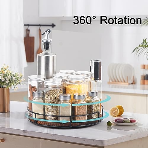 12" Lazy Susan Organizer - Non-Skid Wood Turntable Organizer for Cabinet, Pantry, Kitchen Countertop, Refrigerator, Spice Rack, Carbonized Black
