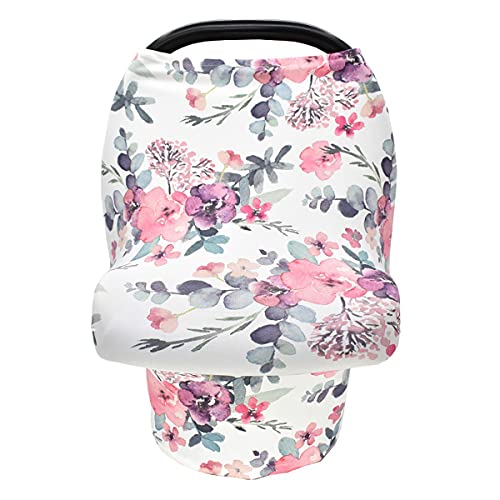 Car Seat Nursing Cover High Chair Cover 4 in 1 Carseat Canopy Nursing Breastfeeding Cover for Baby Girls (Flower)