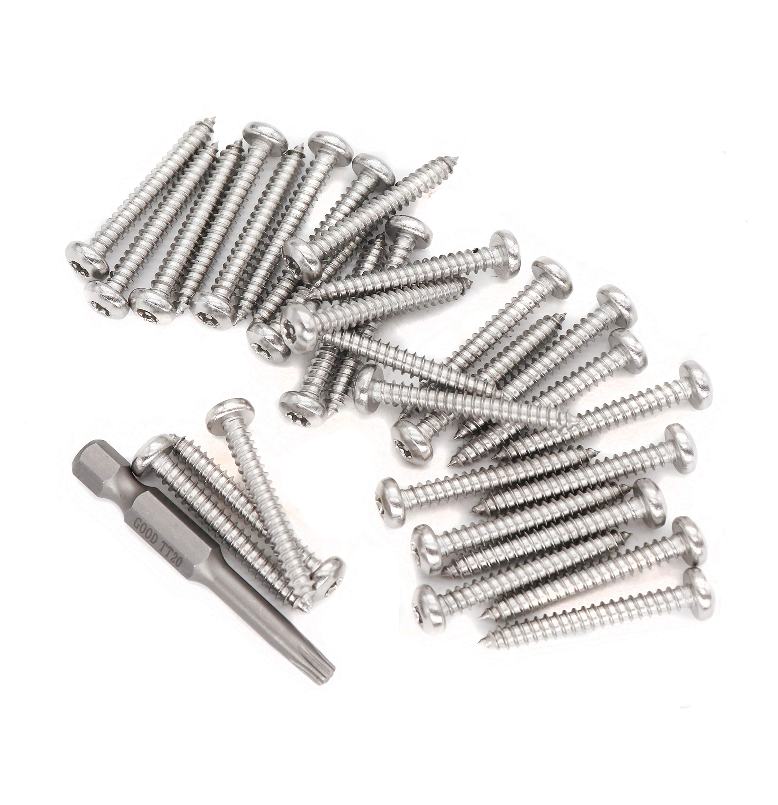 binifiMux 30pcs #8 1-1/4" Torx in Pin Head Tamper Proof Security Self Tapping Sheet Metal Screws with T20 Wrenh Key 304 Stainless Steel