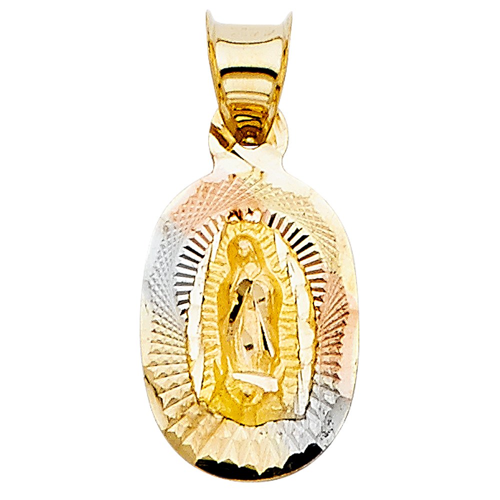 14k Tri Color Gold Religious Mary Guadlupe Stamp Charm Pendant