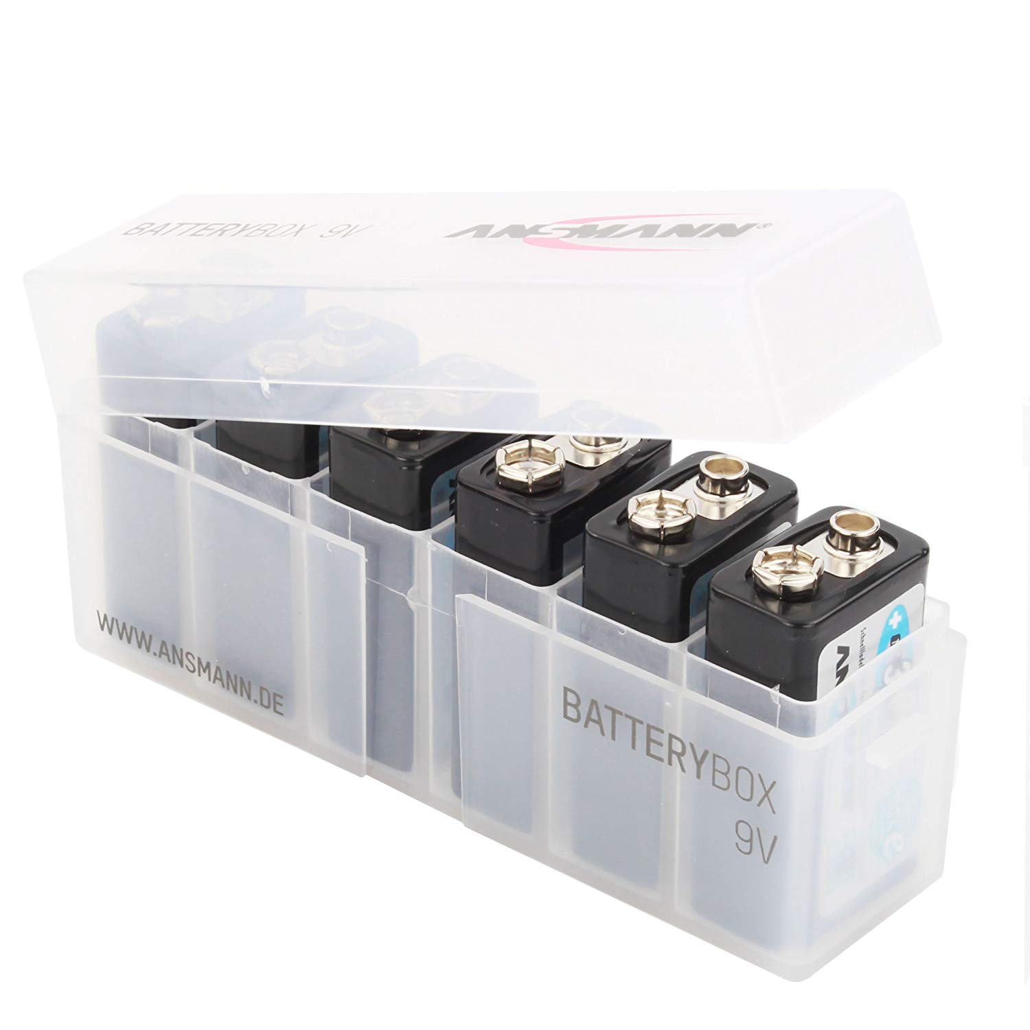 Ansmann Rechargeable 9V Battery 300mAh pre-Charged Low Self Discharge 9Volt NiMH Rechargeable Battery (6-Pack) + Batterybox for 9V