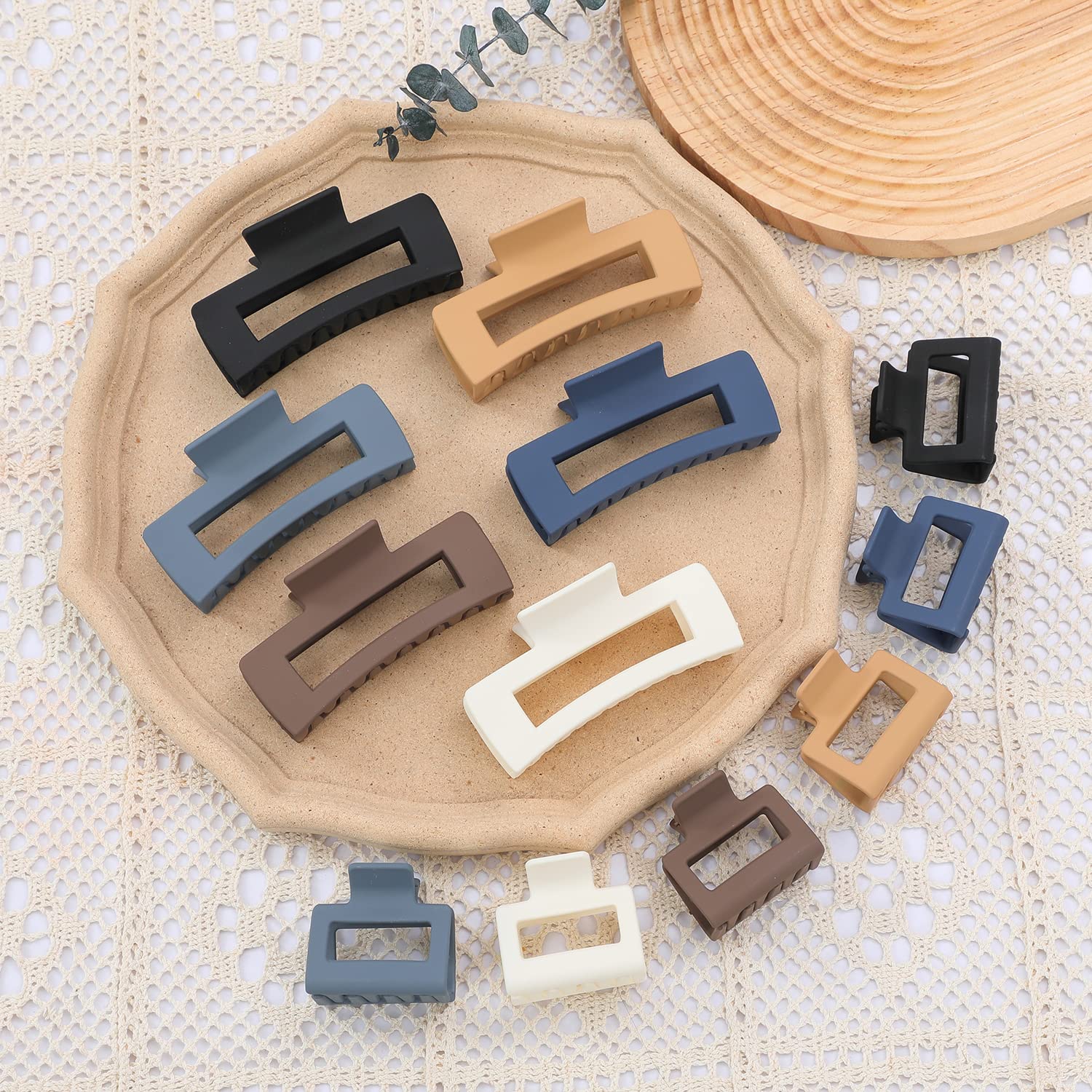 12 Pack Hair Clips,Large Rectangle For Women(4in),Medium Square Claw for Thin Hair(2in),Matte claw Thick Hair, Neutral Colors and Strong Hold Jaw clips.